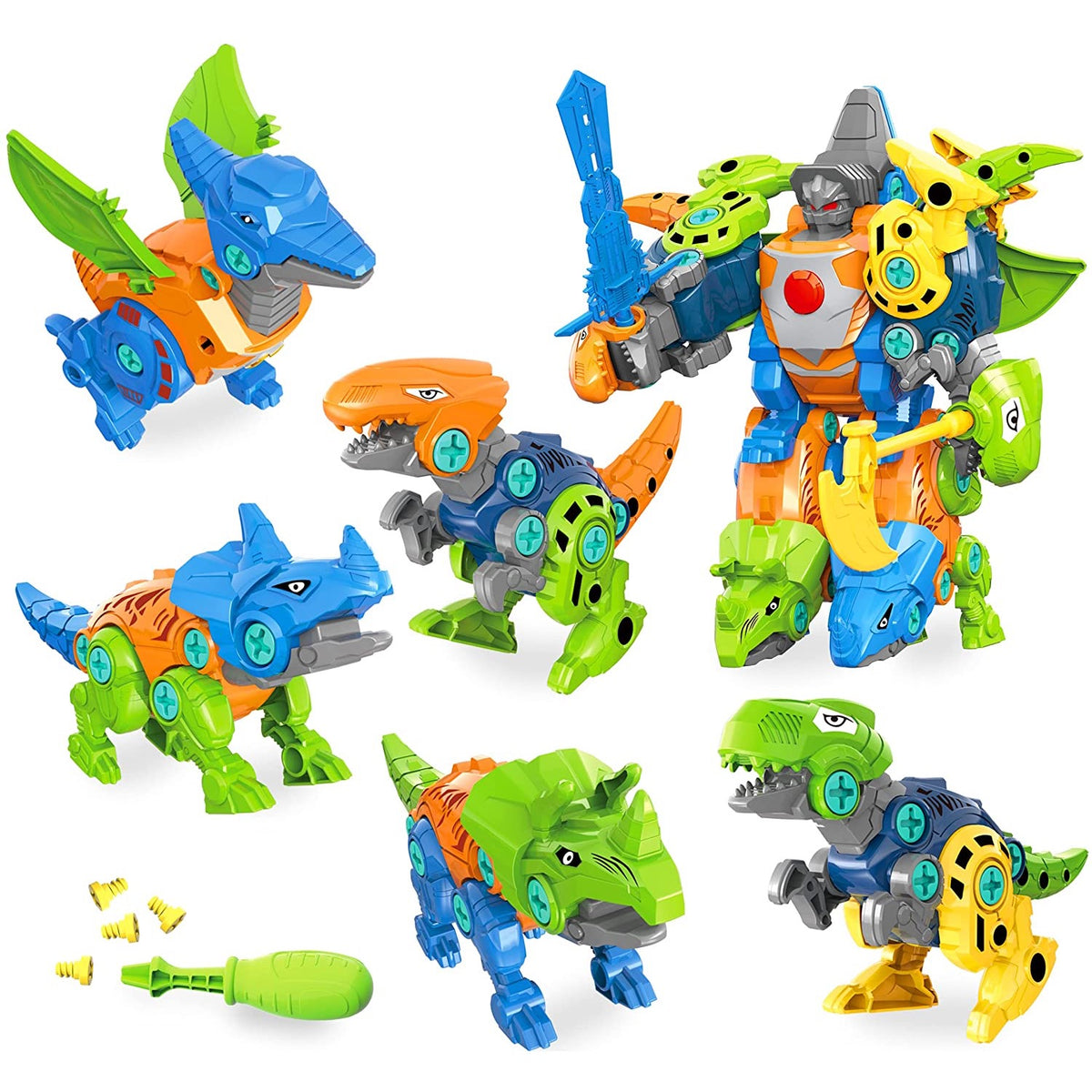 5 in 1 DIY Transforming Dinosaur Toy Set - Construction Building for K ...